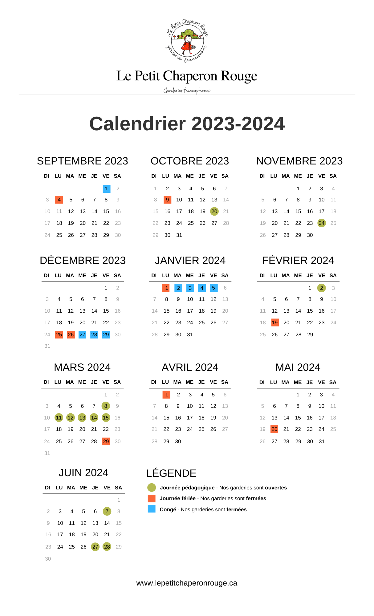 Calendrier 2023 -2024